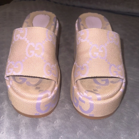 Gucci | Shoes | Gucci Large Gg Logo Canvas Platform Sandals | Poshmark